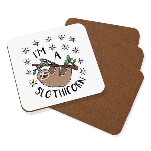 I'm A Slothicorn Coaster Drinks Mat Set Of 4 Funny Sloth Unicorn Joke ...