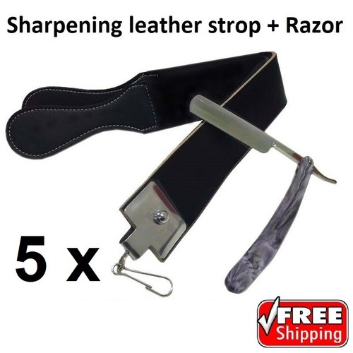 5 x Pro Barber Leather Strop Straight Razor Sharpening Shaving Strap ...