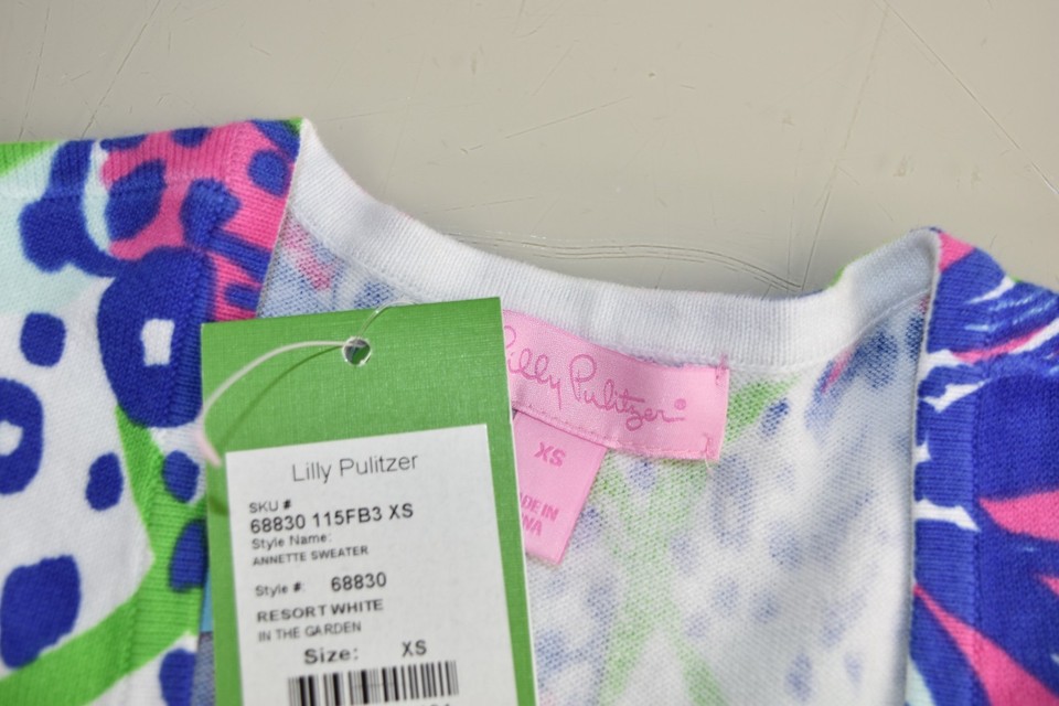 New Lilly Pulitzer ANNETTE Sweater Resort White In the GARDEN Exra ...