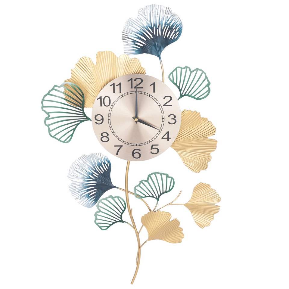 30inch Large Wall Clock Ginkgo Leaf Metal Art Wall Clock Living Room ...