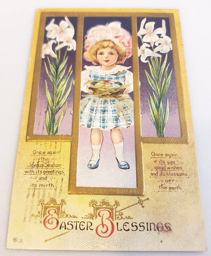 EASTER BLESSINGS (Antique, 1912, E. NASH) ~ Embossed Religious Holiday ...