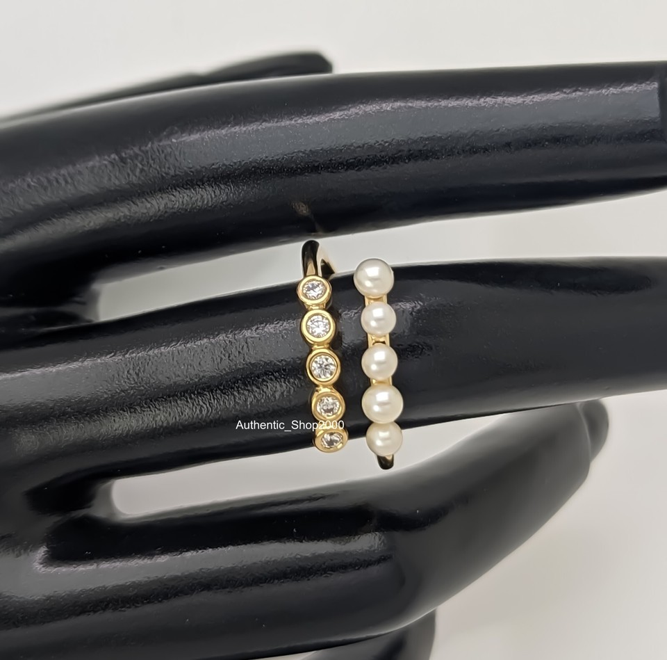 NEW 100% Authentic PANDORA Brand Gold Tone Pearls & Stones Open Ring ...