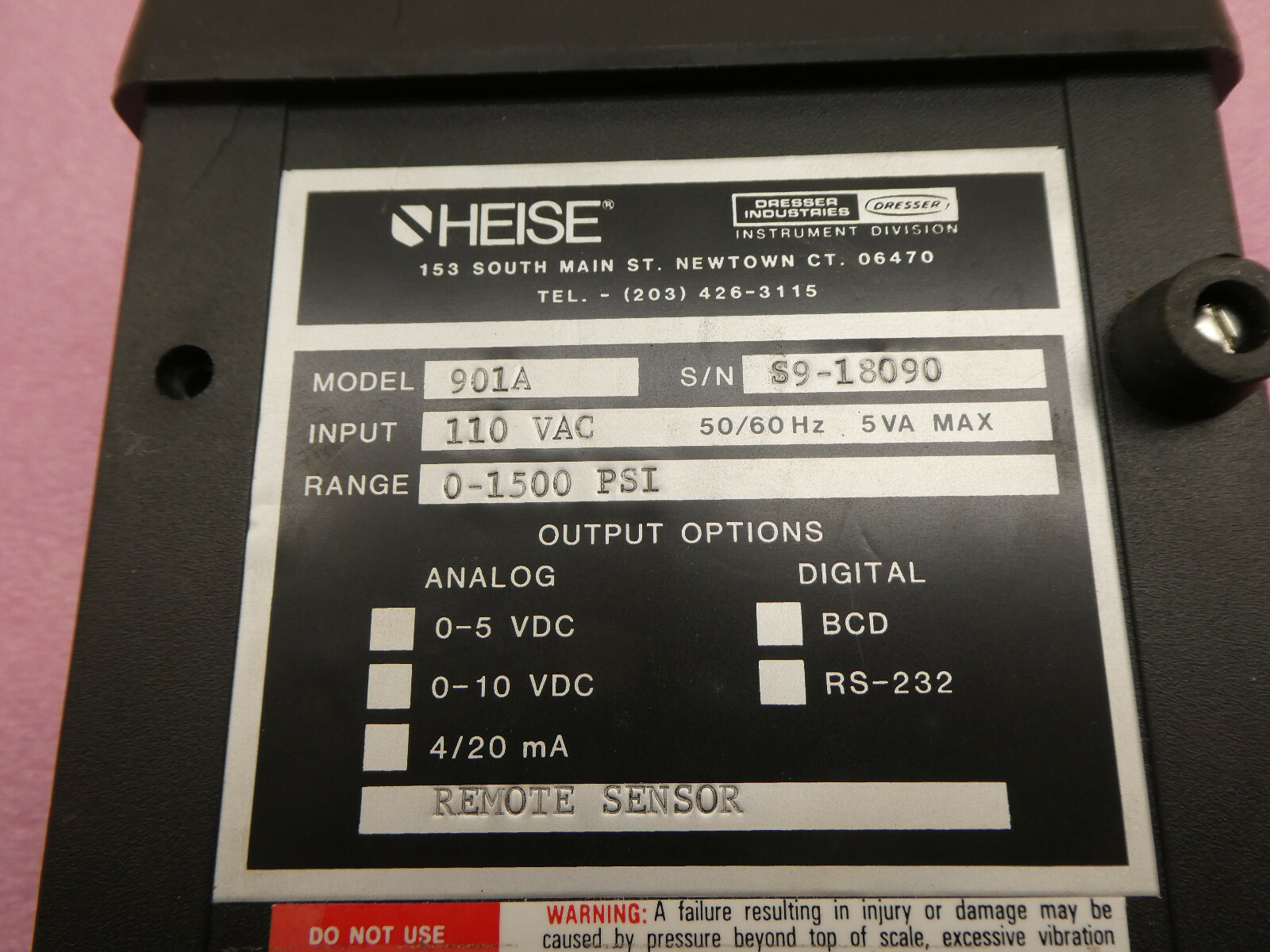 Heise Digital Pressure Indicator Model 901A 1000 PSI 50/60hz 5va Max ...