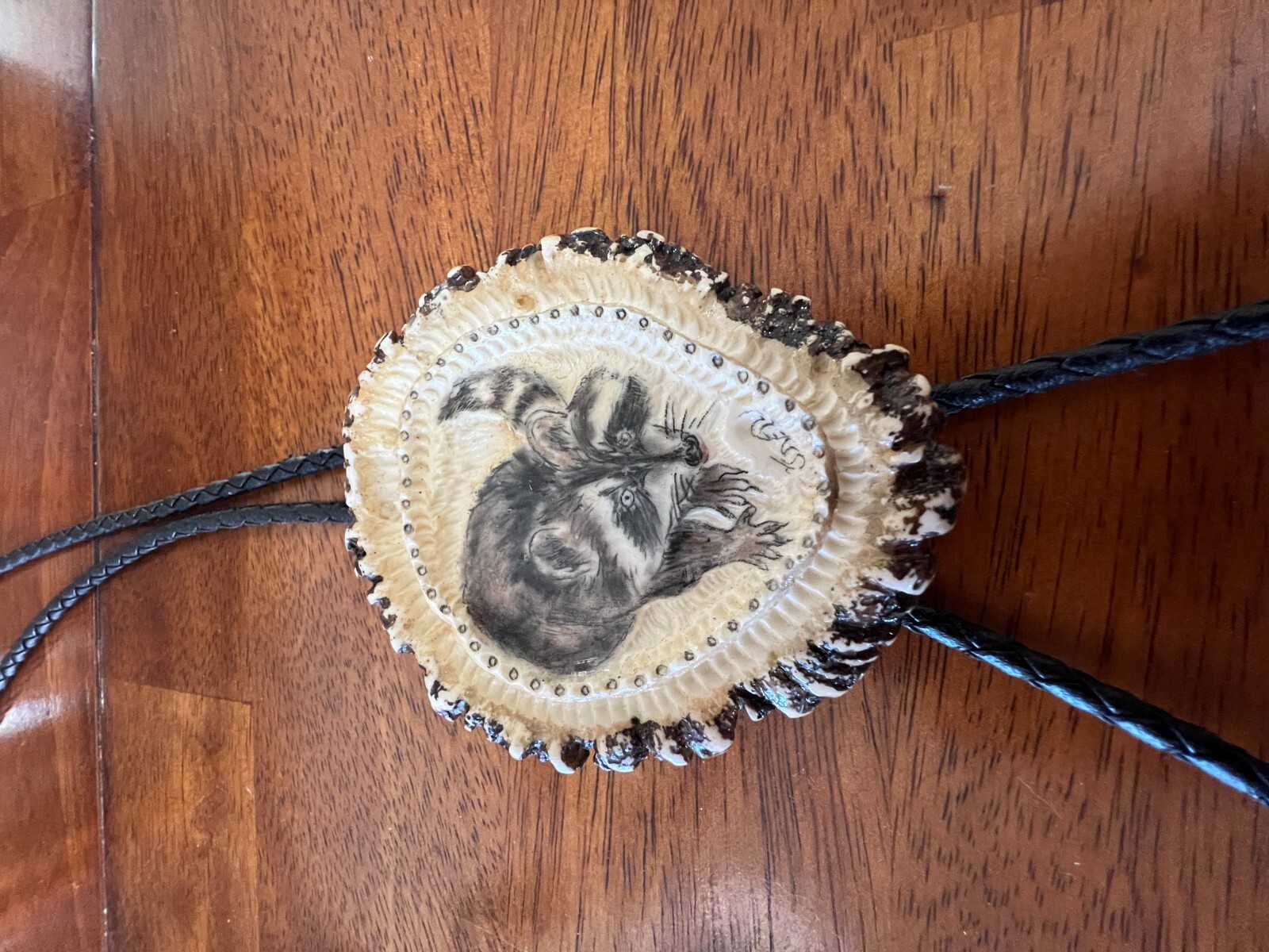 20" Racoon Family Handmade Bolo Tie - Gem