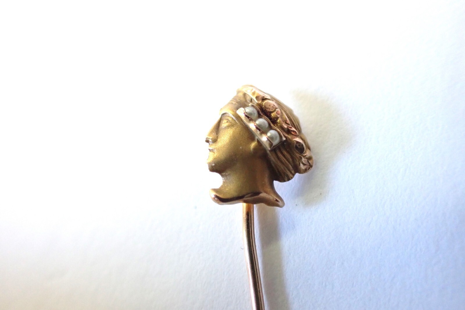 Antique Art Nouveau Side Profile Lady Stick Pin With … - Gem