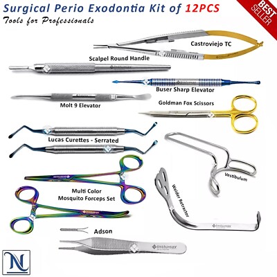 Perio-Implant Surgical Kit 12pcs Periodontal & Exodontia Retractors ...
