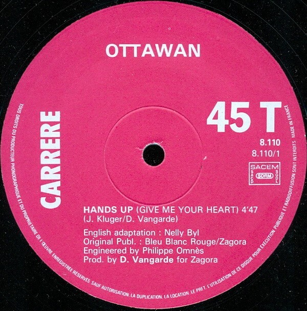 Maxi 45T Ottawan Hands Up (Give Me Your Heart) Haut Les Mains, 1981 ...