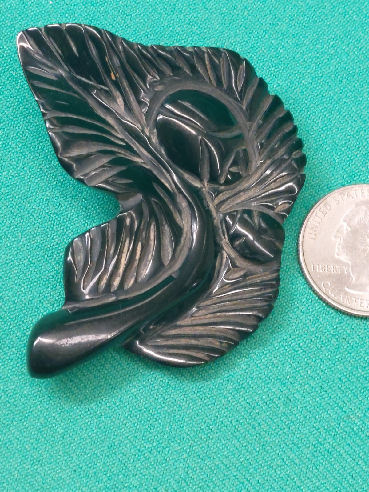 Vintage Carved Bakelite Pin Brooch Leaf Form Beetles … - Gem