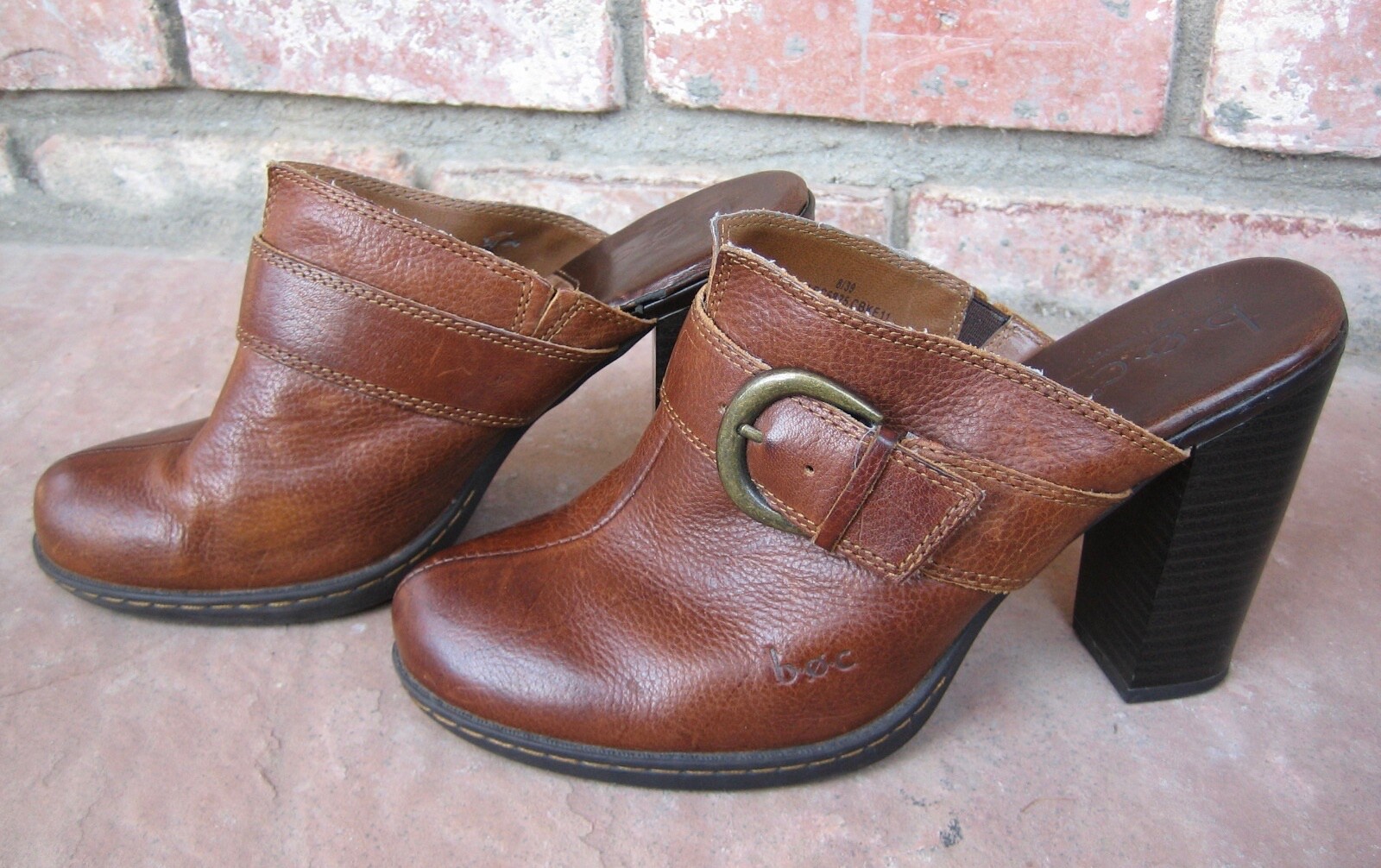 BOC Born Brown Leather Clog Mule Shoes Open 4" Heel W… - Gem