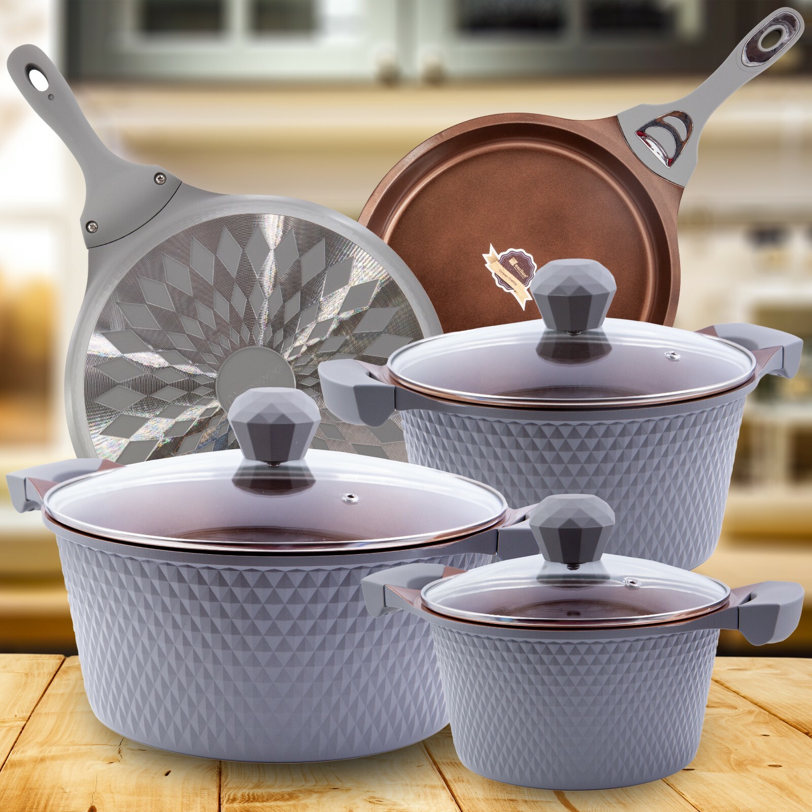 Ceramic Diamond Pots and Pans Sets- 8Piece Nonstic Kitchen Cookware ...