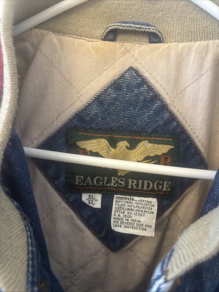 Men’s Vintage Eagles Ridge Outfitters Lined Denim Varsity Jacket Size ...
