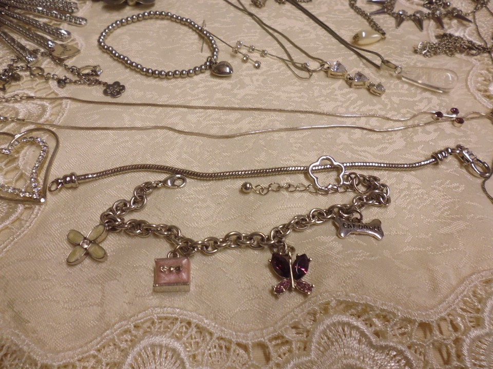 Job Lot Silver Tone Costume Jewellery Necklaces Earrings Charm ...