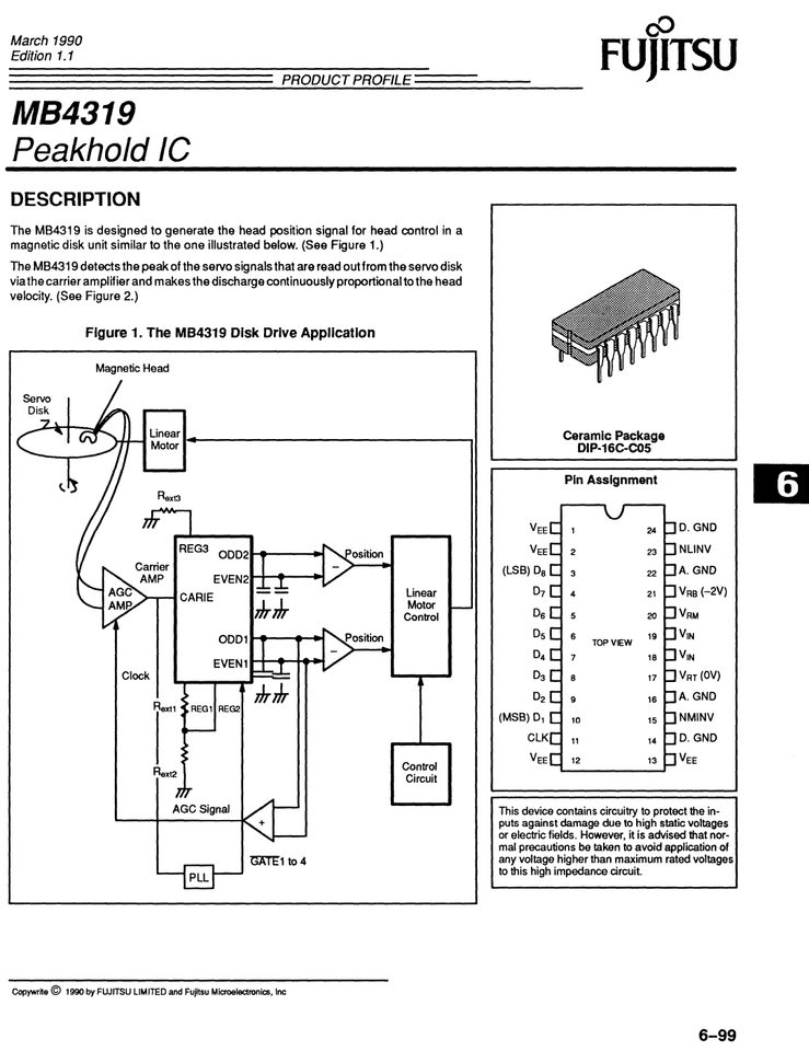 1X MB4319 FUJITSU Peakhold IC for Servo Signal Detection Ceramic CDIP ...