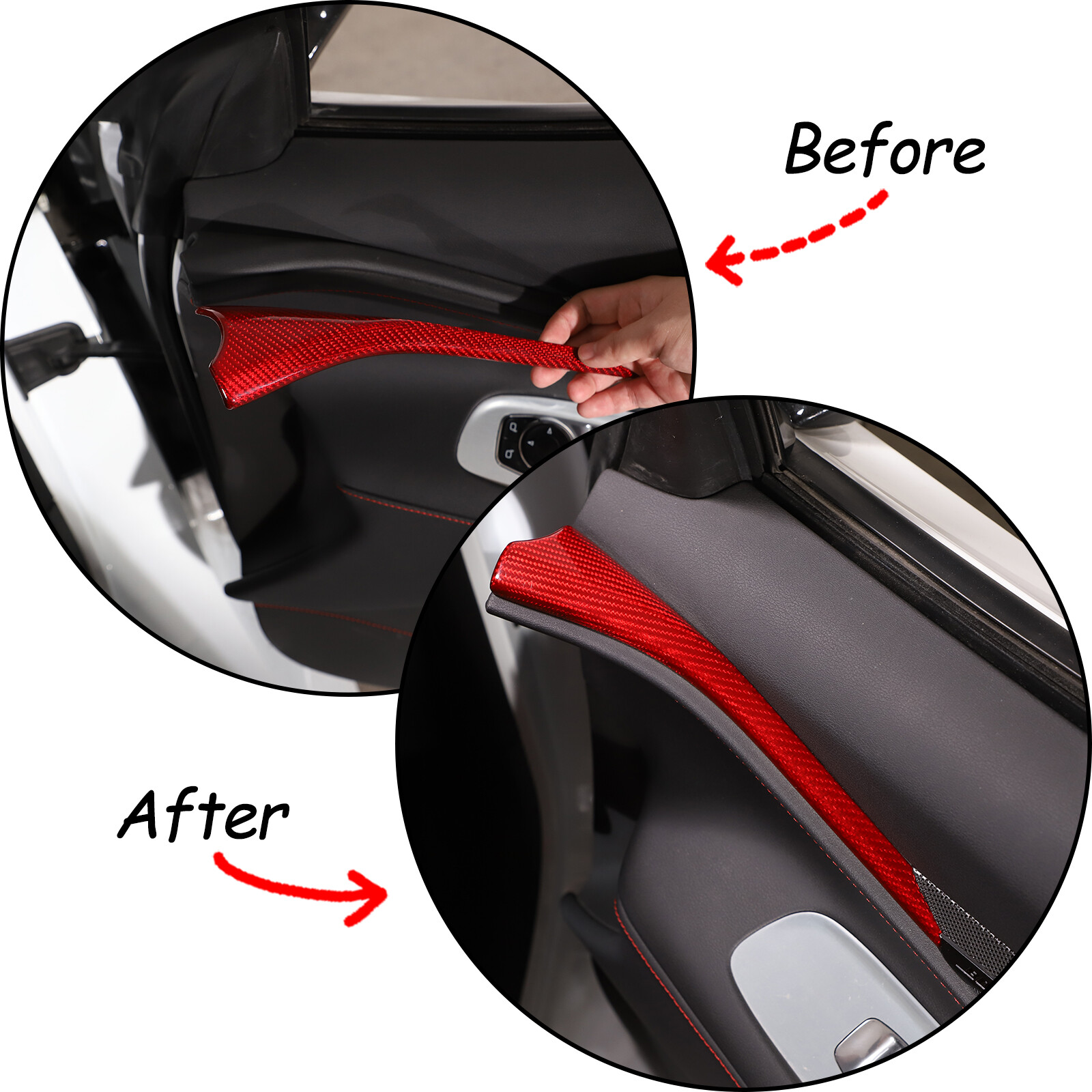 Red Real Carbon Fiber Interior Window Upper Door Panel trim For ...