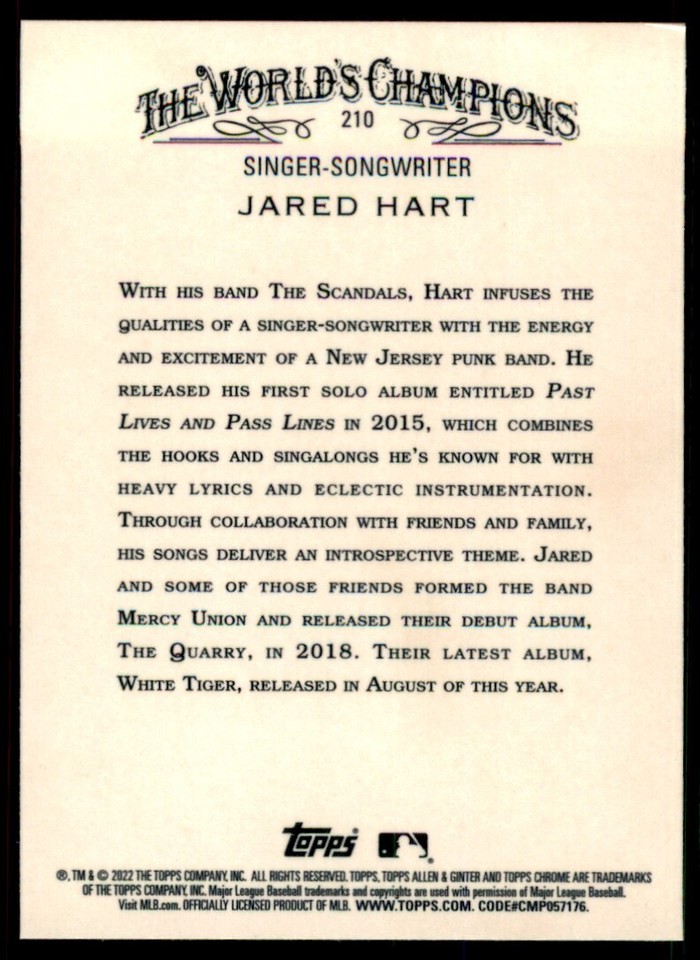 Jared Hart 2022 Topps Allen & Ginter Chrome Card #210 The Scandals | eBay