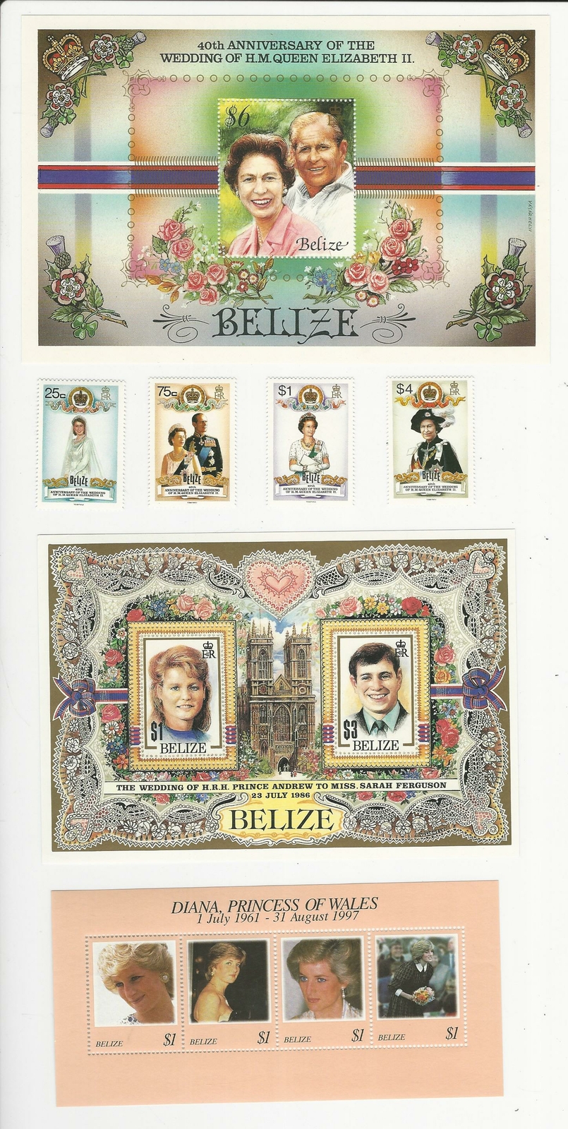 Belize, Postage Stamp, #853-7, 834, 1091 Mint NH, Princess Diana ...