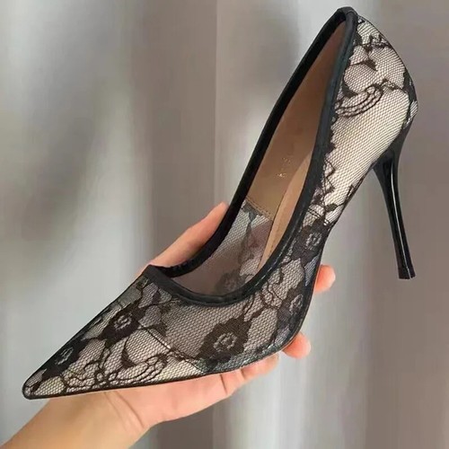 Women Sexy 9cm High Heels Mesh Sandals Pointed Toe Pumps Stilettos ...