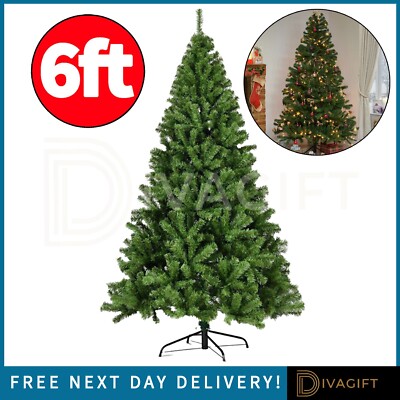 CHRISTMAS TREE 6FT WITH STAND BUSHY TRADITIONAL ARTIFICIAL XMAS TREE ...