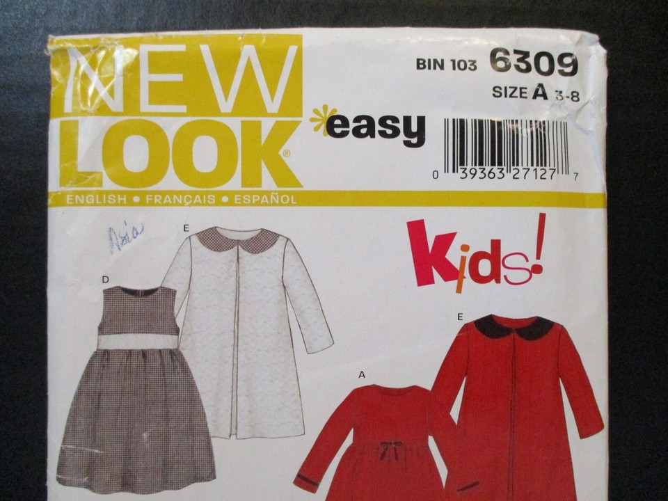 New Look Pattern 6309 Dress & Coat Girls Size A (3-6) Cut Complete ...