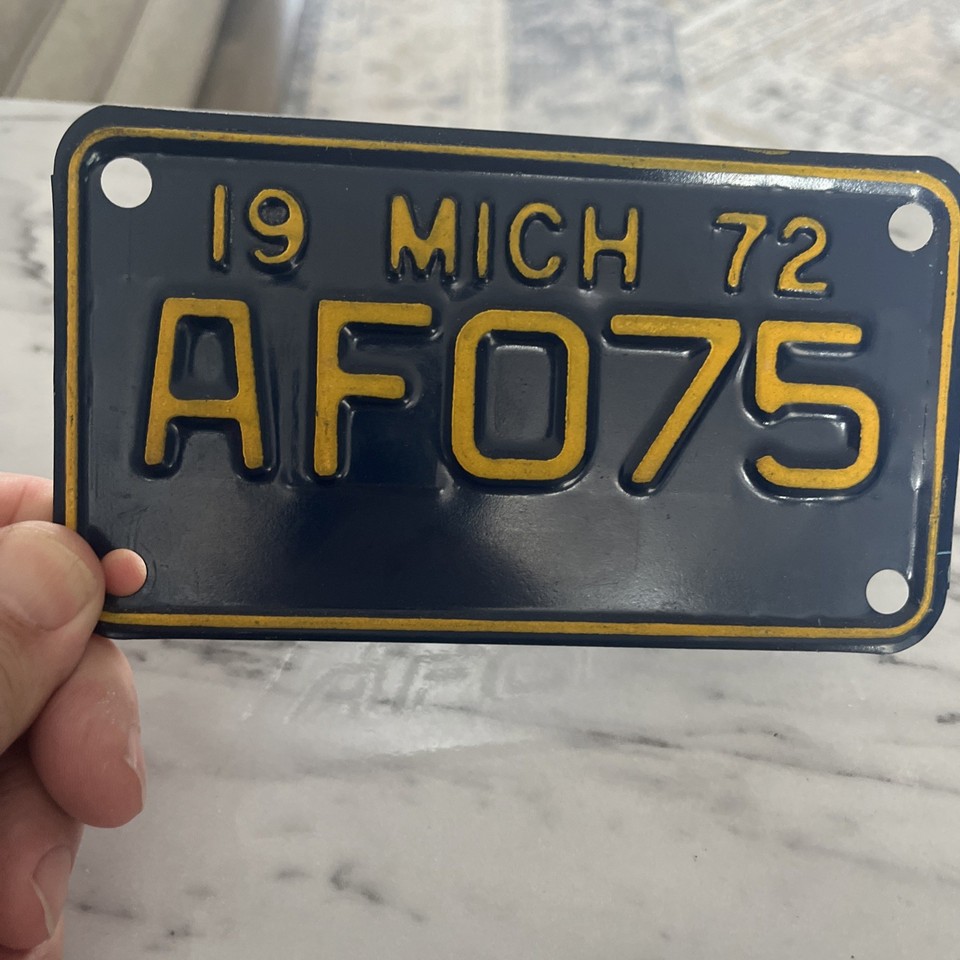 1972 Michigan Motorcycle License Plate AF075 No Reserve, NICE | eBay