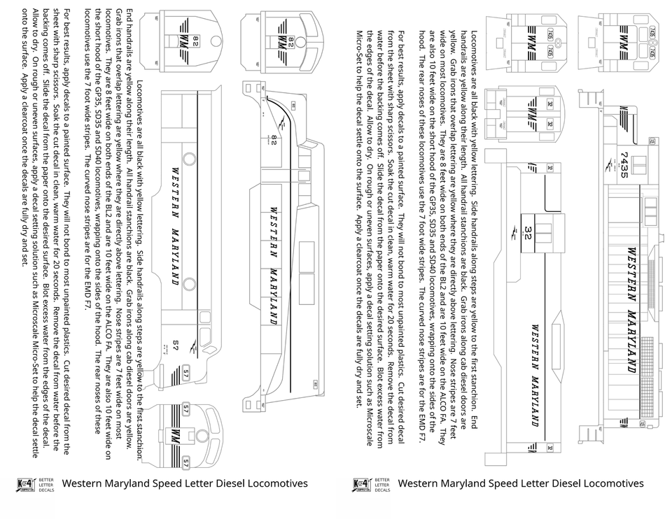 K4 S Scale Decals Western Maryland Diesel Locomotive Yellow Speed ...