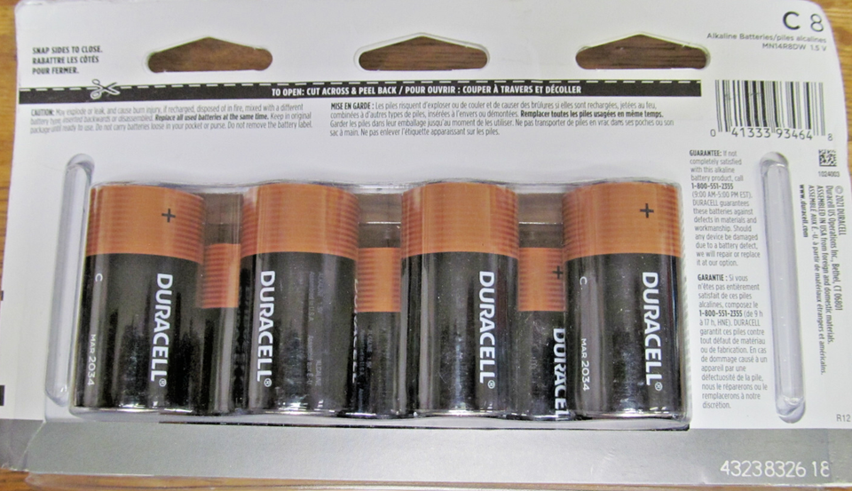 8PC BRAND NEW SEALED DURACELL C BATTERIES 1- 8 PACK - EXP MAR 2034 FREE ...