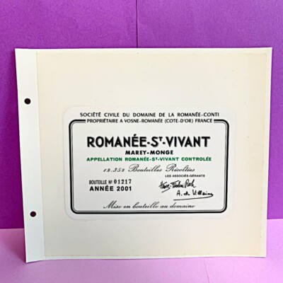 ROMANEE CONTI St Vivant LABEL 2001 | eBay