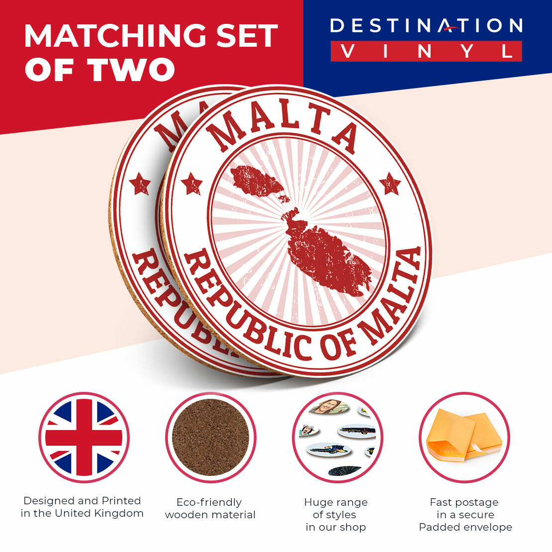 2 x Coasters - Republic of Malta Map Sign Home Gift #4713 | eBay UK