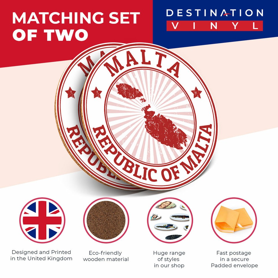 2 x Coasters - Republic of Malta Map Sign Home Gift #4713 | eBay UK