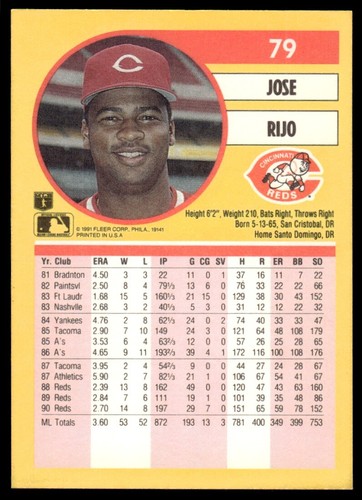 1991 Fleer Baseball Card Jose Rijo Cincinnati Reds #79 | eBay