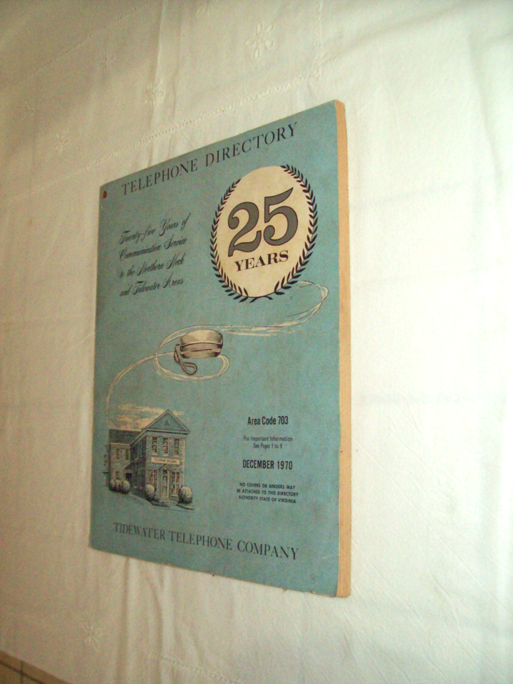 1970 Tidewater Telephone Co Telephone Directory Area Code 703 State of ...
