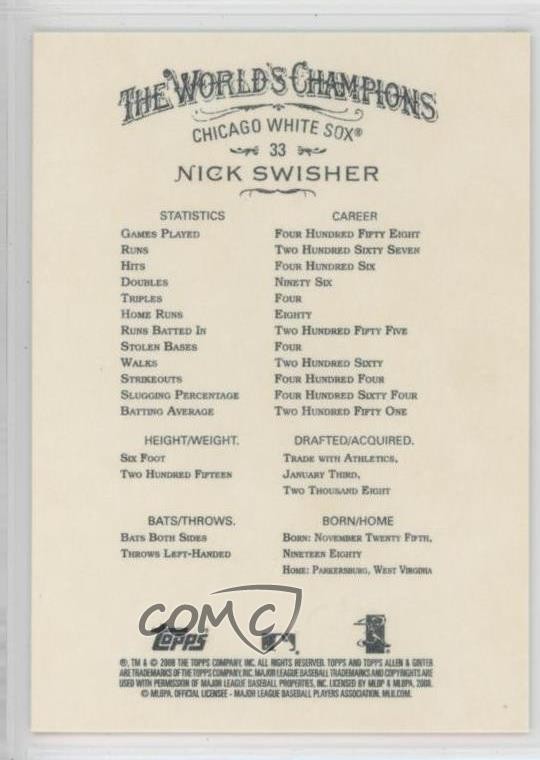 2008 Topps Allen & Ginter's Nick Swisher #33 2k3 | eBay
