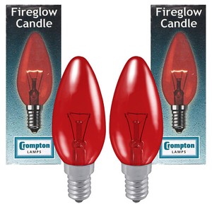 2 x Crompton 40 Watt SES Electric Fireglow Red Candle Lamp E14 Bulb ...