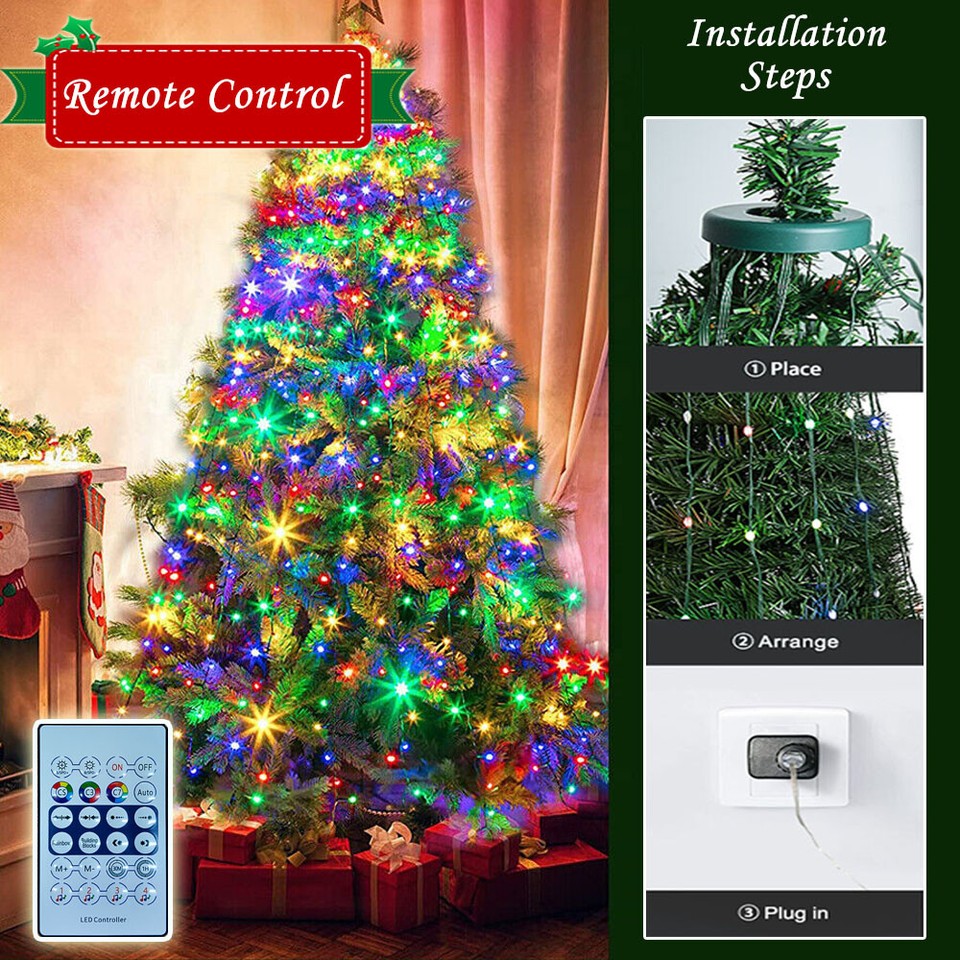 200 LED Christmas Tree Waterfall String Lights Indoor Outdoor RGB Color ...