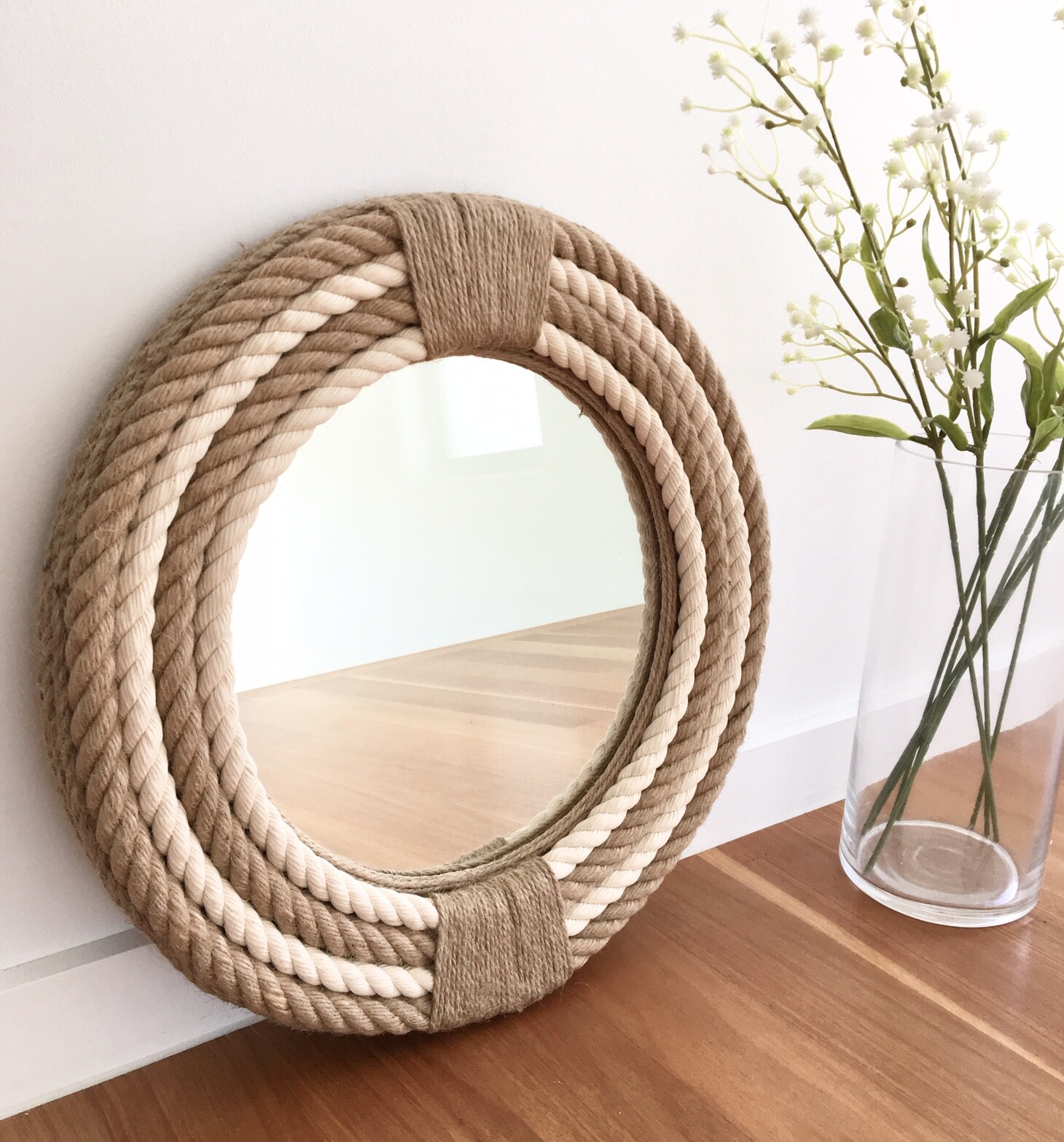 Coastal Round Rope Twisted Mirror Hampton Nautical Design Decor 60cm | eBay