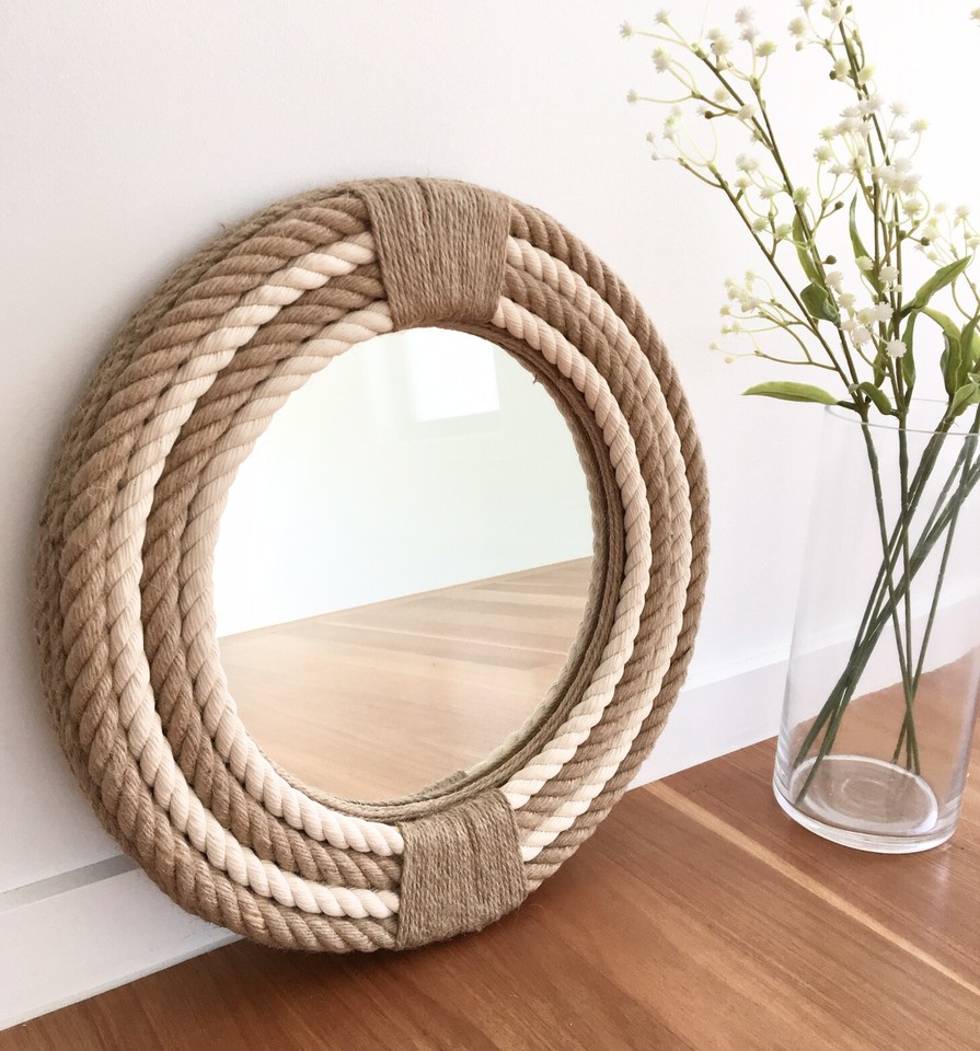 Coastal Round Rope Twisted Mirror Hampton Nautical Design Decor 60cm | eBay