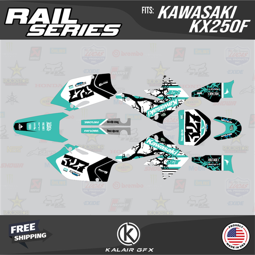 Graphics Kit for Kawasaki KX250F (2004-2005) KX 250F Rail Series - Teal ...