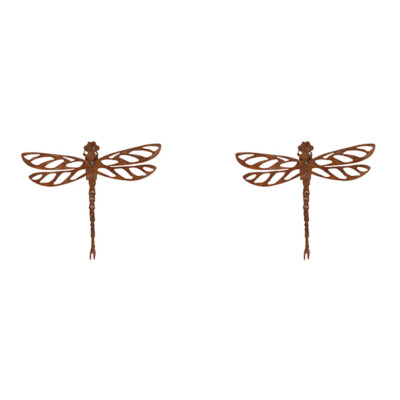 2x Dragonfly 30cm Wall Mounted Rust Metal Outdoor Ornament Garden Decor ...
