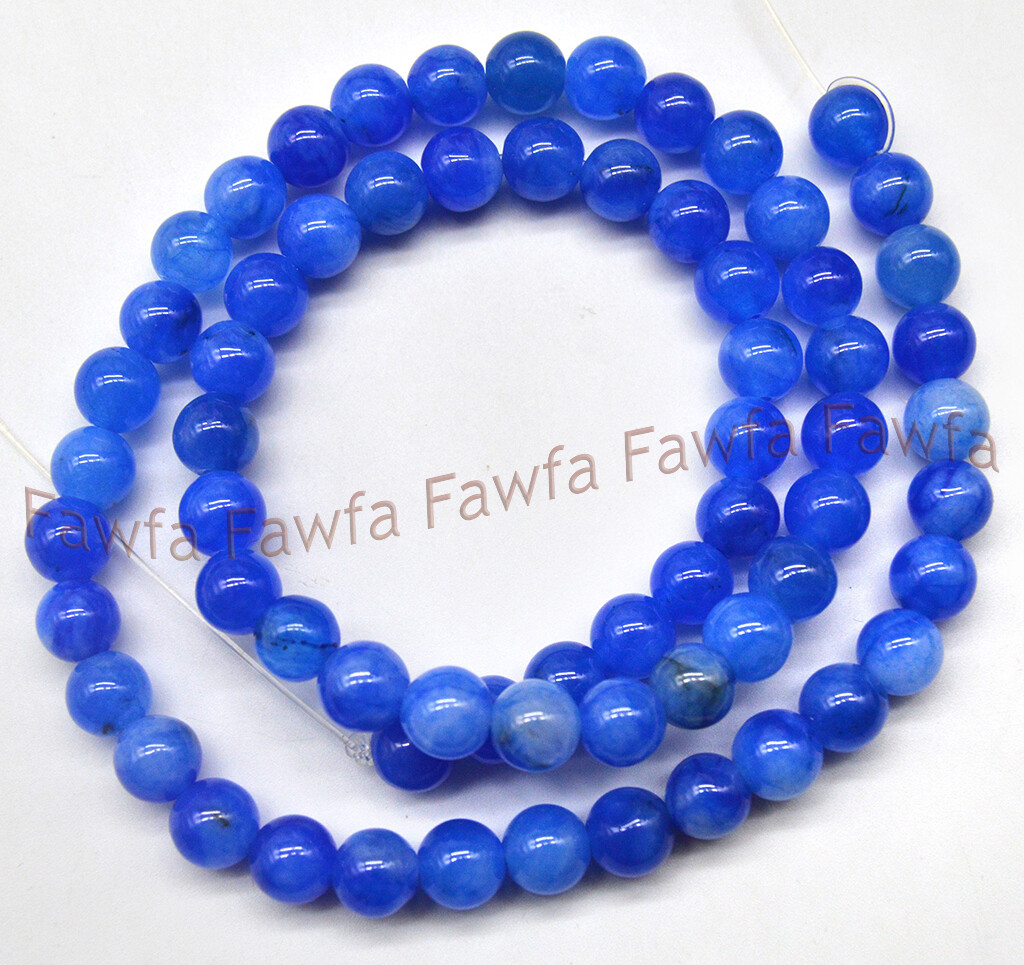 Smooth 6/8/10mm Blue Snowflake Jade Round Gemstone Loose Beads 15 ...