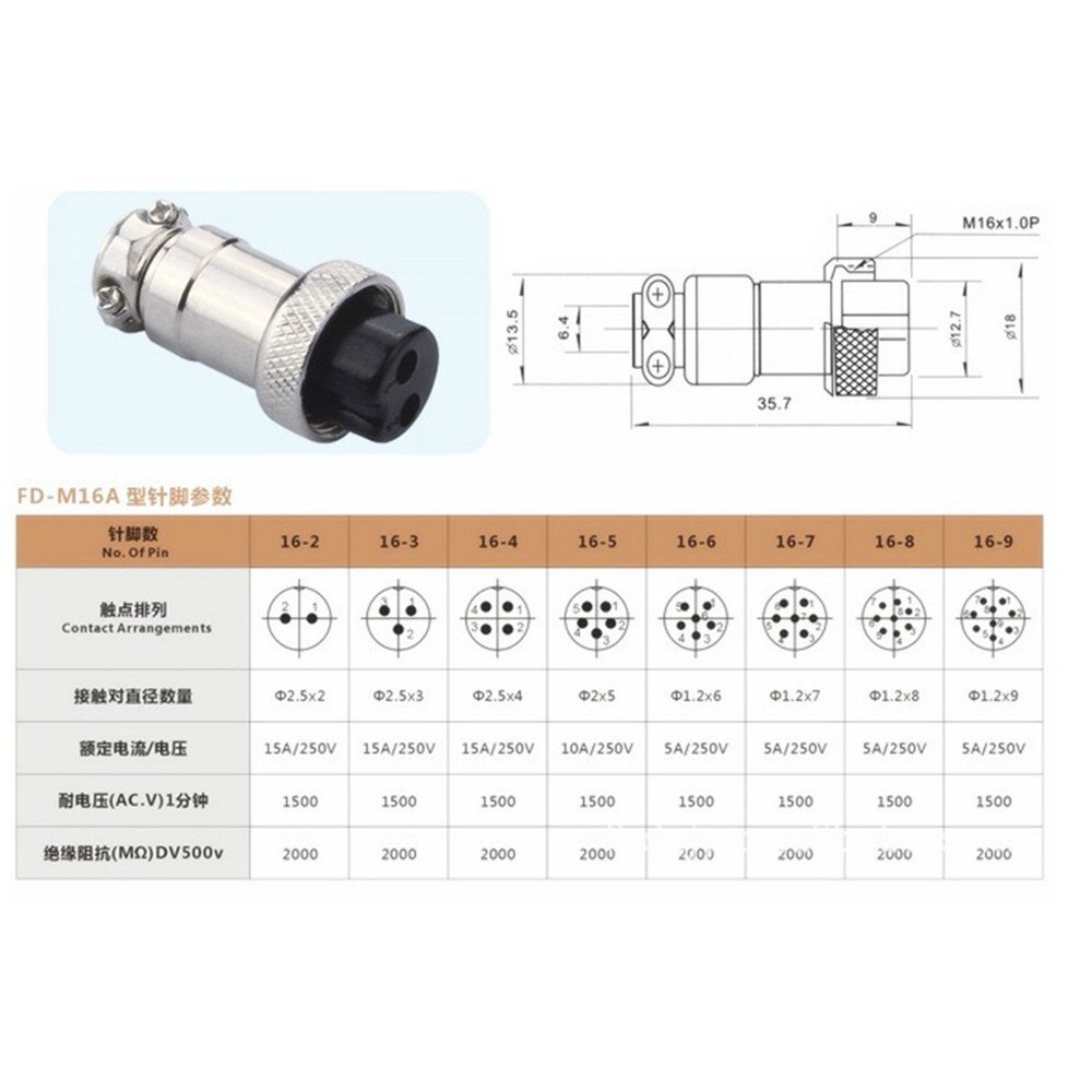 1Pair 16MM GX16-2Pin Aviation Plug Male Female Panel Chassis Metal ...