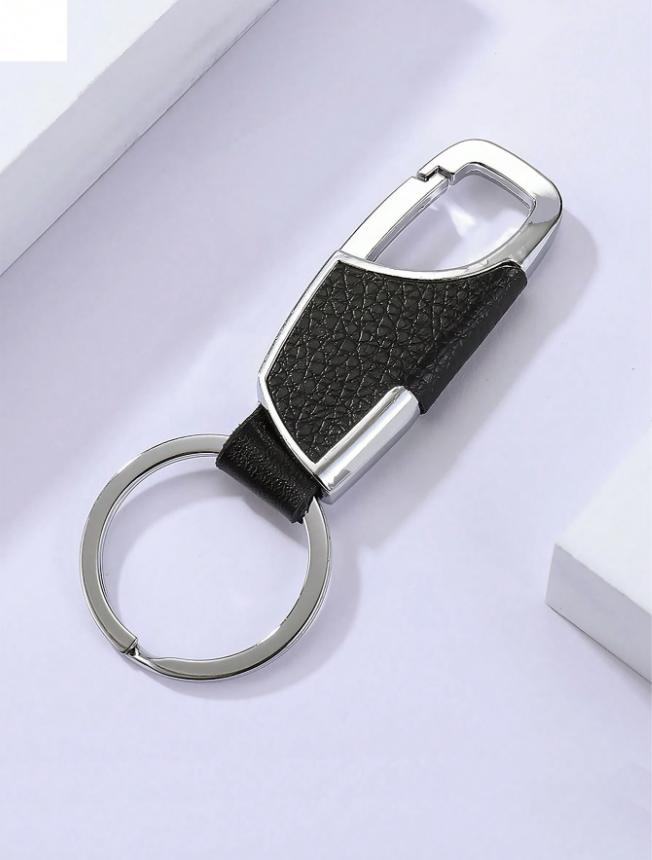 Men's Metal & Leather Keychain, Creative Gift For Men Metallic Key Ring ...