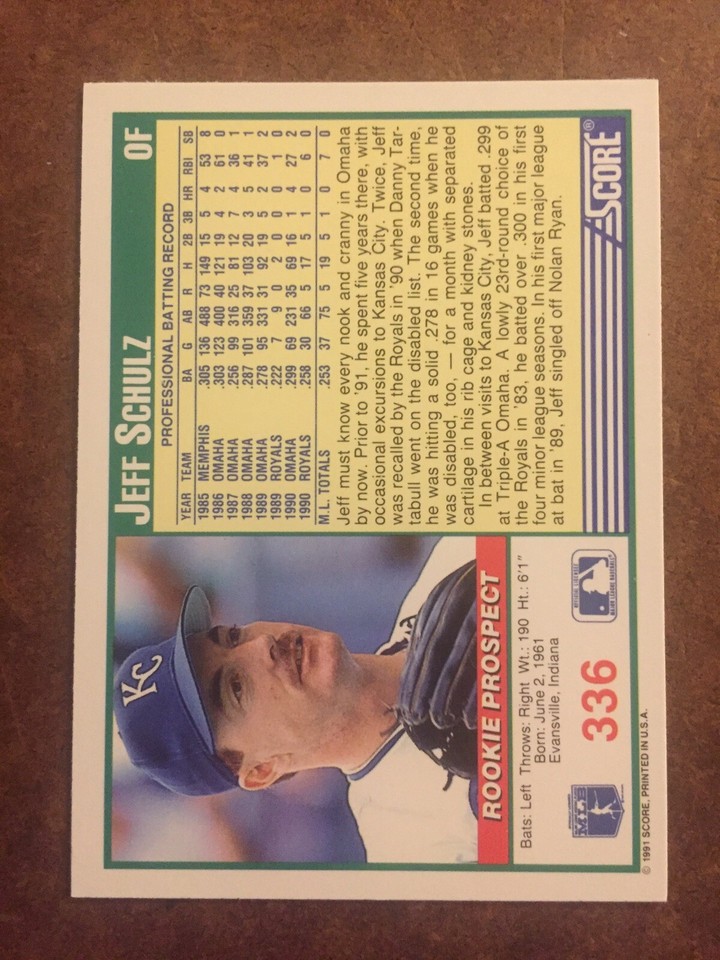 Jeff Schulz 336 Rookie Prospect Score 1991 MLB Baseball Trading Card | eBay