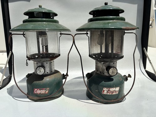 Pair of Vintage Coleman Oil Lantern 220F Pyrex Glass Dual Mantle SEE ...