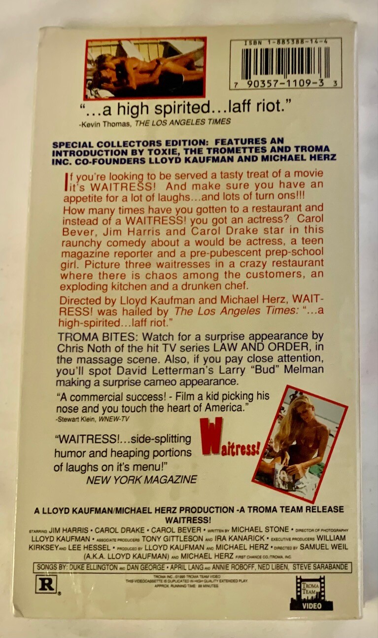 Waitress! (VHS, 1995) Jim Harris, Carol Drake, Carol Bever - Troma Team ...