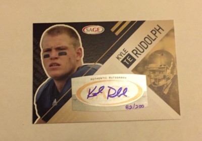 KYLE RUDOLPH 2011 SAGE A-43 ROOKIE CARD AUTO'd & #82/200 VIKINGS JERSEY ...