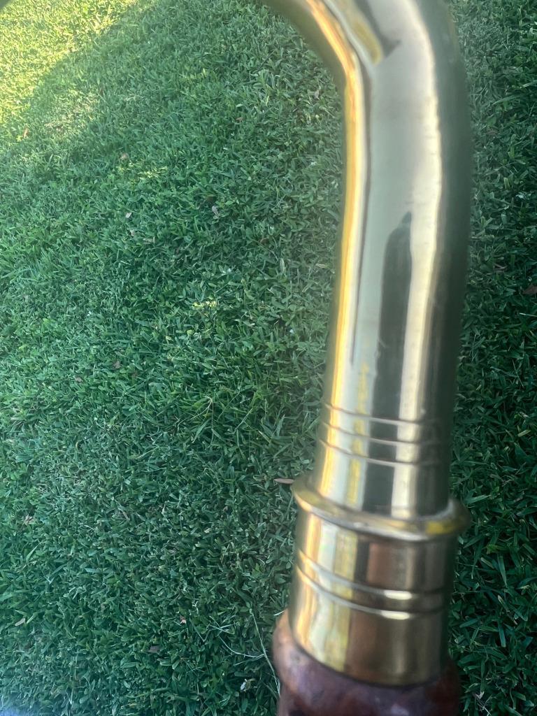 Hand Carved Wood Shaft Cane Walking Stick Brass Figur… - Gem