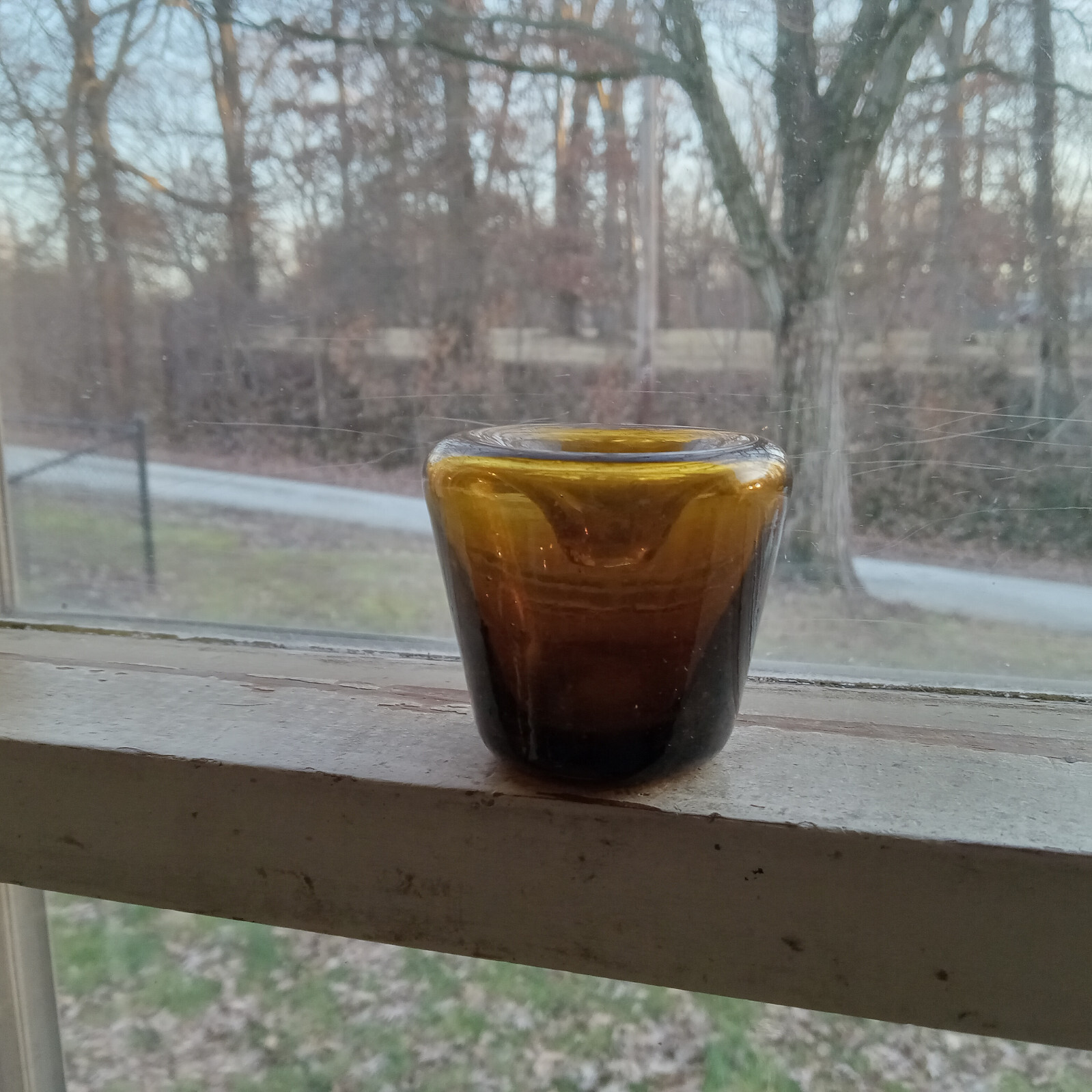 PONTILED OLIVE AMBER FUNNEL INKWELL DIP MOLD BLOWN INK BOTTLE NICE ...