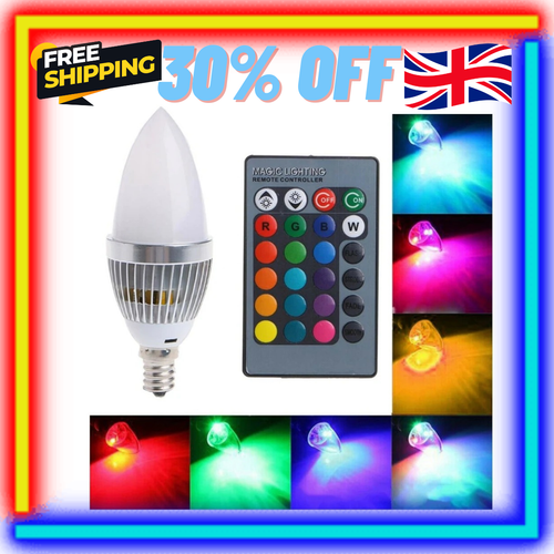 3W E14 RGB LED Candle Light Bulbs Remote Control Color Changing Screw ...