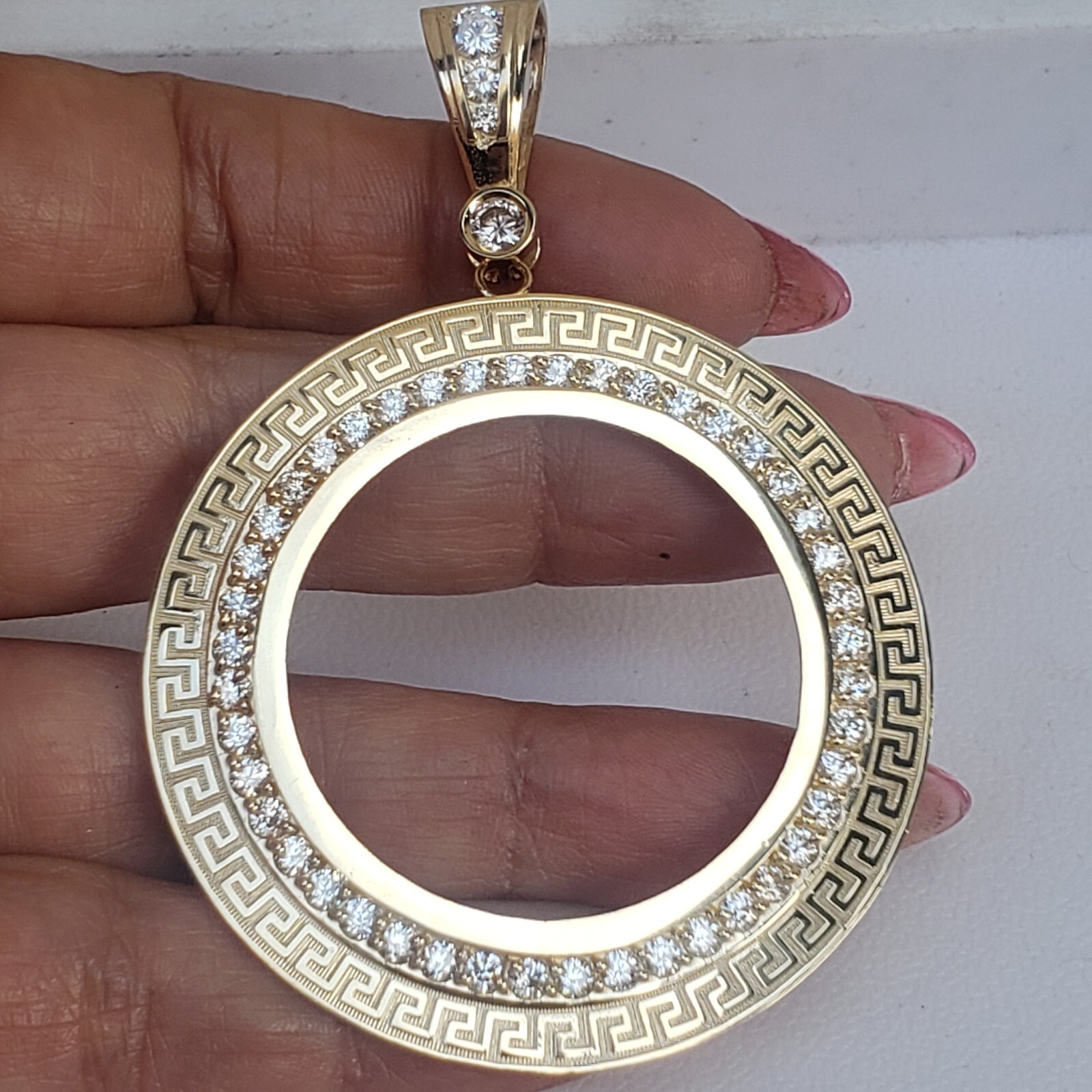14k solid gold 50 pesos centenario Coin Bezel Frame pendant greek Key ...
