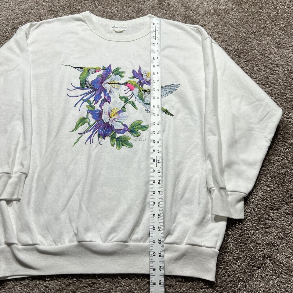 Vintage Humming Bird Sweatshirt White Flower Garden Sweater USA Womens ...